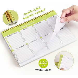 Weekly To Do List Notepad, Undated Weekly Desk Planner & Monthly Calendar, 60 Sheets 7 X 10" Task CheckList Notebook For Work Office Home, Sunday Start, Green