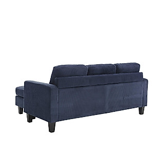 DERCASS Velvet Sectional Couch with Reversible Chaise, L Shaped Sofa with Ottoman and Wood Legs for Small Apartment (Navy)
