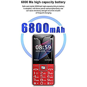 ASHATA Big Button Mobile Phone for Elderly, Upgraded GSM Unlocked Senior Cell Phone with SOS Emergency Button and Torch, Dual Card Dual Standby, Loud Voice, 6800mah Battery(Red)