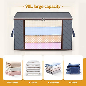 zhulimou Large storage bags.90L large capacity，3 Pack 90L storage and organization bag for Clothing, Towels，Blanket, Comforters, Bed Sheets，Grey