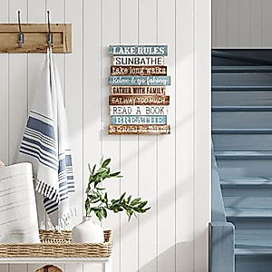 Barnyard Designs 'Lake Rules' Lake House Decor for the Home, Hanging Lake Wall Decor Lake Sign, Lake Signs for Lake House Kitchen, Rustic Lake Decor for Home Sign, 14" x 21"