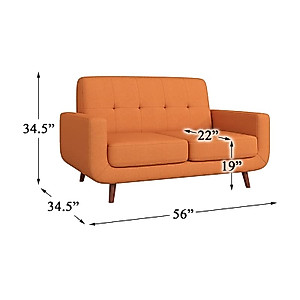 Lexicon Fitch 56" Polyester Fabric Loveseat with Tufted in Orange