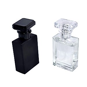 4 Pack-30ML +10ML Flint Glass Refillable Perfume Bottle, Square Portable Cologne Atomizer Empty Bottle with Spray Applicator For Travel (Transparent and Black)