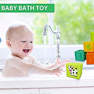 Building Blocks Baby Toys for 3 Months and up, Soft Squeeze Sensory Colorful Teething Chewing Educational Stacking Blocks with 3D Embossed Patterns