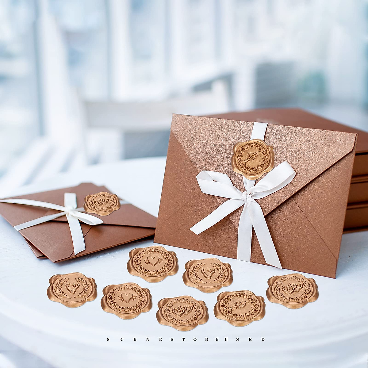 80 Pieces Wax Seal Stickers Envelope Seal Stickers Wedding Invitation Envelope Seals Self Adhesive Gold Stickers for Invitations Cards Party Favors (Heart Style)