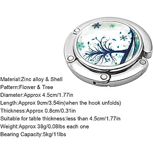 FOME Handbag Hanger, Set of 3 Foldable Purse Hook Purse Table Hook Holder Flower and Tree Pattern Bag Hanger Hook 3.54x1.77in Mixed Color