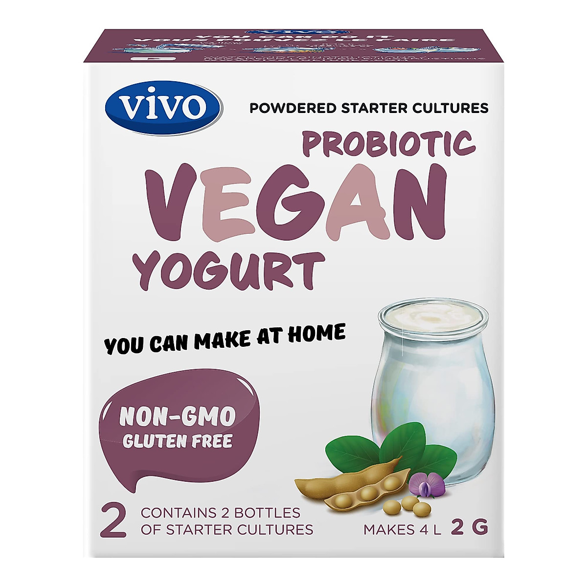 VIVO Vegan Yogurt Starter – Vegan Yogurt Culture Starter with Probiotics - 5-Box (10 Bottles) Pack - Makes Up to 30 Quarts of Probiotic Vegan Yogurt