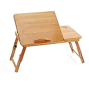 Saturey Lazy Bed Table Breakfast Table Bamboo Serving Bed Height Adjustment Tray Foldable Tilting Top Laptop Desk with Drawer Multipurpose Bed Desk Workstation for Home Office (Color : Yellow)