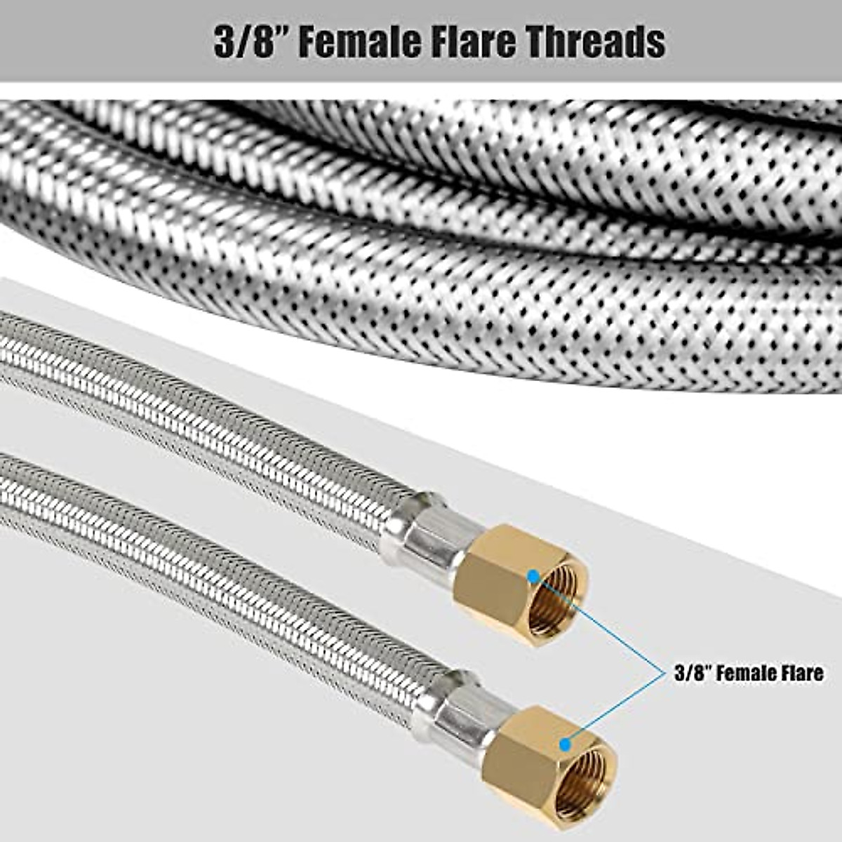ATKKE 10FT High Pressure Propane Extension Hose with Conversion Couplings Kit, Steel Braided Propane Gas Line with Pipe Fitting 3/8" Flare for BBQ Grill, Heater, Fire Pit