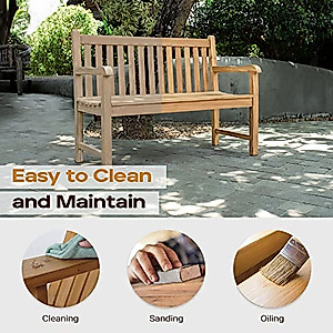OTSUN Garden Bench Outdoor Bench, A-Grade Teak Bench for Front Porch with Curved Backrest and Arch Armrest, Yard Benches for Outdoor Indoor, and Patio, 48" Lx26 Wx36 H, 100% Teak Wood