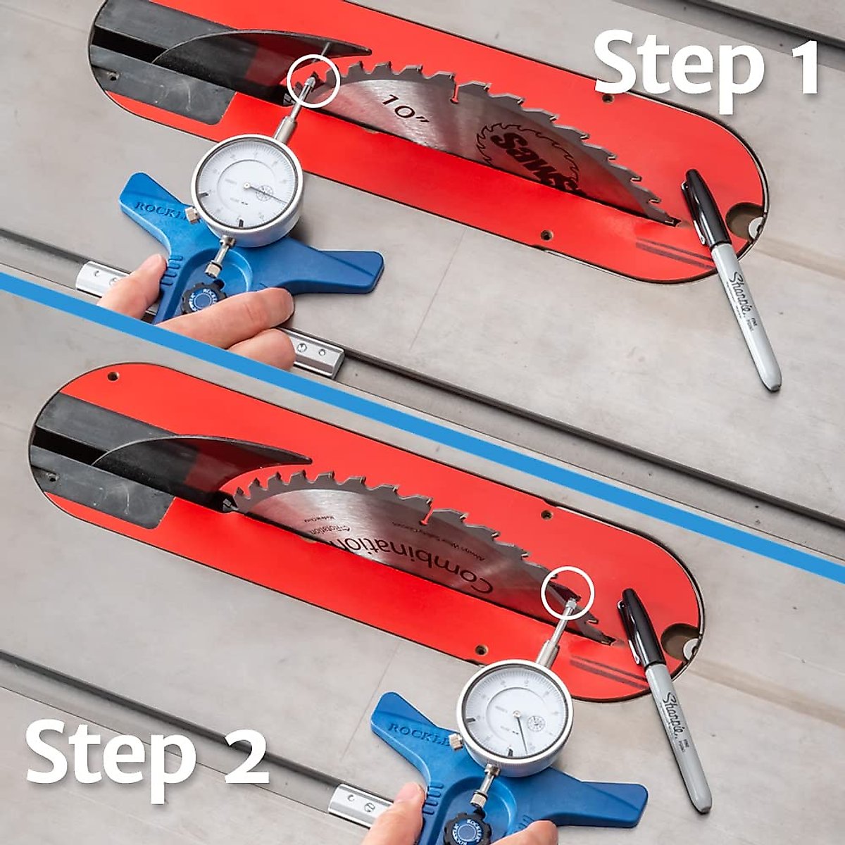 Rockler Table Saw Alignment Gauge - Precision Dial Indicator Table Saw for Parallelism & Safe Cuts – Adjustable Fit Miter Fence Gauge w/Aluminum Miter Bar, Hex Key – Woodworking Tools