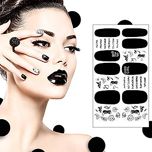 20 Sheets 280 Pieces Black Nail Wraps Self Adhesive Full Cover Nail Decals Art Nail Polish Stickers False Nail Decals Manicure Stickers with 2 Pcs Nail Files for Girls Women (Chic Style)