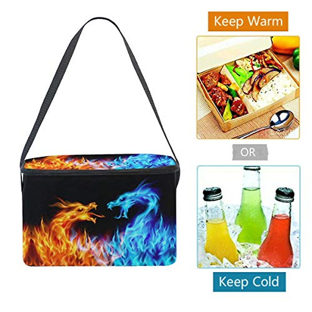 ALAZA Fire Dragon Insulated Lunch Bag Box Cooler Bag Reusable Tote Bag Outdoor Travel Picnic Bag With Shoulder Strap for Women Men Adults Kids