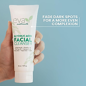 Eva Naturals Glycolic Acid Face Wash - Glycolic Acid Cleanser for Face - Glycolic Acid Wash - Glycolic Face Wash - Glycolic Cleanser for Face for Wrinkles & Fine Lines, Blackheads & Acne (6 Fl Oz)