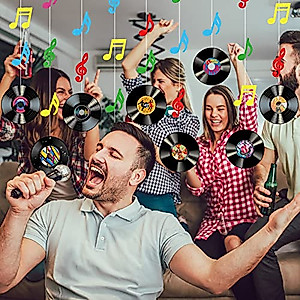 Hotop 9 Pieces Vinyl Record Hanging Rock and Roll Party s Music Themed Party s Music and Records Cutout Ceiling s Music Birthday Party Supplies Room Wall Decor