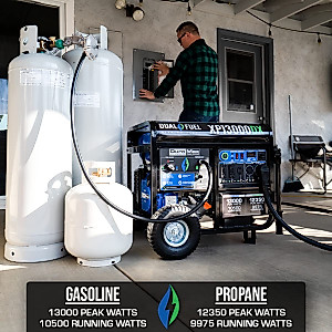 DuroMax XP13000DX 13,000-Watt/10,500-Watt 500cc Portable Dual Fuel Portable Generator w/CO Alert, Black/Blue