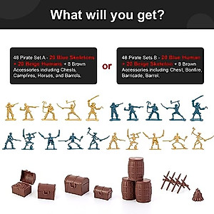 HAPTIME Pirate Toy Set,Pirate and Skeleton Warriors Figures,20 Pirates and 20 Skeleton Warriors with Accessories Such as Buckets,Fences, Bonfires,Treasure Chests