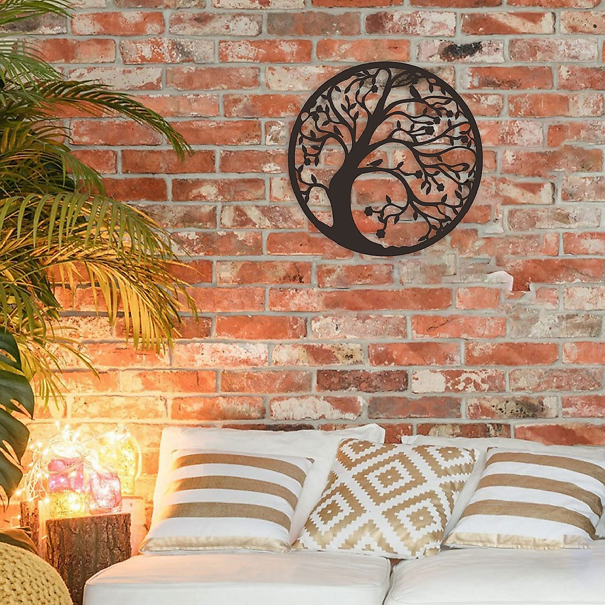 HSART Tree of Life Metal Wall Art, Tree of Life Logo, Black Decorative Tree Silhouette, Suitable for Living Room Bedroom Garden Wall Decoration, 35 * 35cm