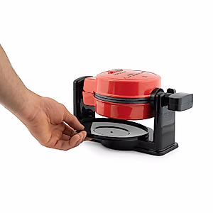 Nostalgia MyMini Flip Belgian Waffle Maker, Waffle Iron with Non-Stick Surfaces, Cool Touch Handles, & Removable Drip Tray, Makes Classic Belgian Style Waffles, Egg Bakes, Cinnamon Rolls, Red