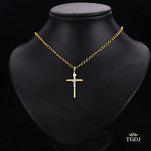 14k Two Tone Gold Religious Crucifix Cross Charm Pendant - 58 X 28 MM Real Gold Jesus Cross Necklace Pendant - Best Gift for Men and Women
