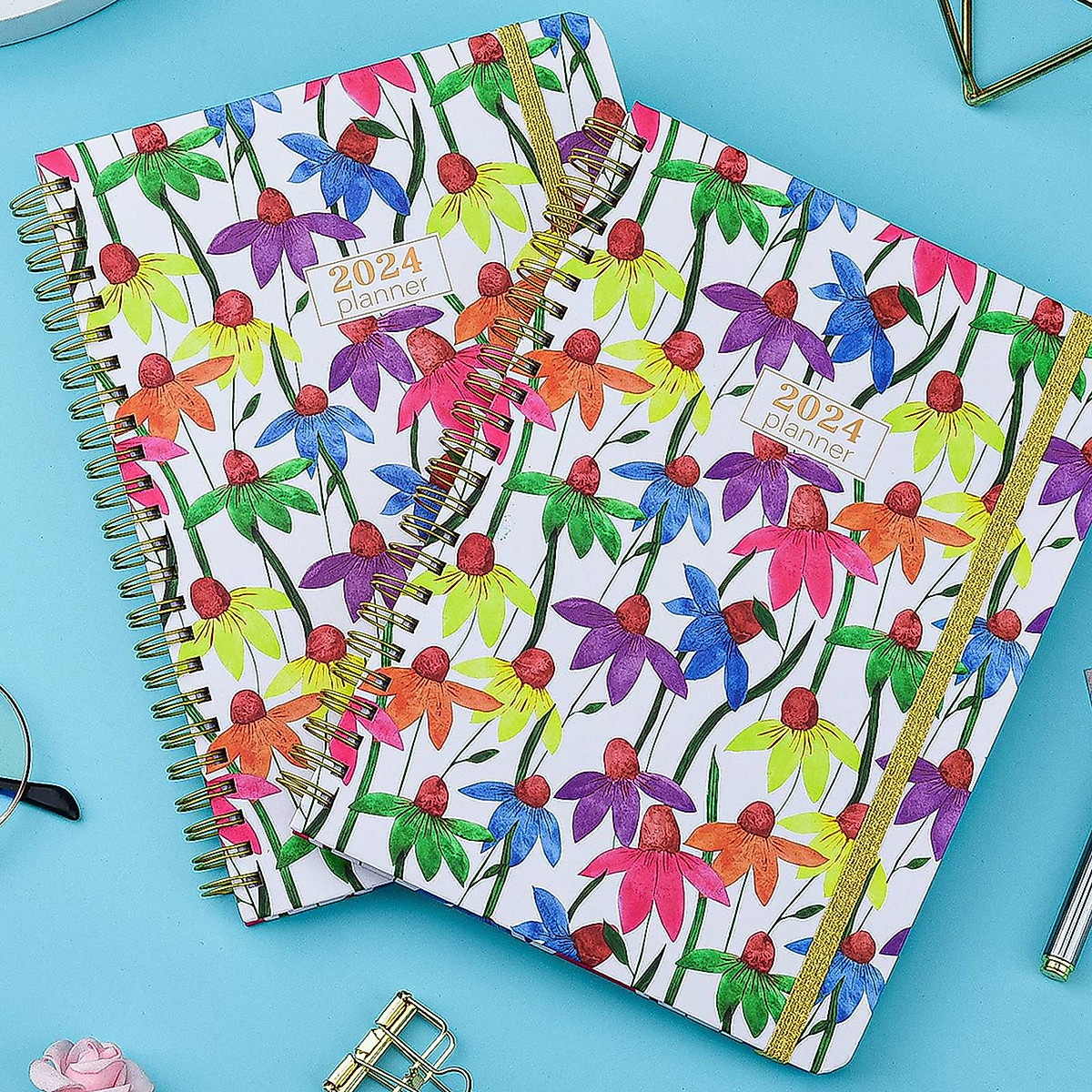 2024 Monthly Planner/Monthly Calendar - Daily Weekly Monthly Planner with Tabs, 8.5" x 6.4", Elastic Closure, Inner Pocket, Floral Agenda Organizer