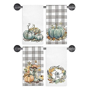 GAGEC Fall Kitchen Towels Watercolor Pumpkin Floral Fall Dish Towels Set of 4, Autumn Holiday Tea Towel 18 x 26 Inch Hand Drying Cloth Towel for Kitchen Home Decoration