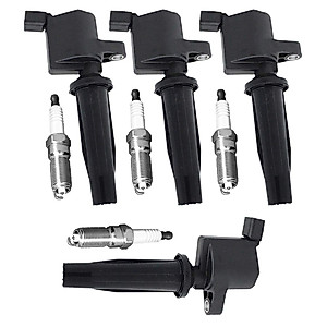 ENA Set of 4 Iridium Spark Plug and 4 Ignition Coil Pack 2010-2021 Compatible with Ford Lincoln Mercury Escape CMax Fusion Transit Connect MKZ Mariner Milan 2.0L 2.5L Replacement for FD505 SP530