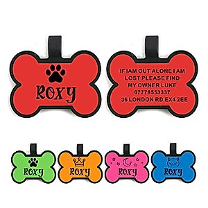 Silicone Dog Tags Engraved for Pets Personalized Pet ID Tag Name Tags Dog Name ID Tag Soundless Silent Dog ID Tags Custom Dog Tags for Cats Puppy Kitty 2 Shapes & 5 Colours (Red Bone)