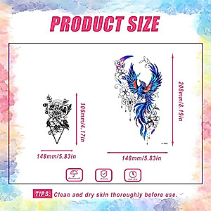 Casciybo Flower Butterfly Temporary Tattoos for Women Girls, 12Sheets Large Black Waterproof Half-Arm Shoulder Adults Fake Tattoo, Blue Realistic That Look Real Last Long Party Favors Supplies Gifts