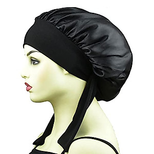 Silk Bonnets Satin Bonnet for Women Curly Hair Covers Large Sleep Hair Bonnets Sleeping Night Cap Silk Bonnet with Tie Band Black