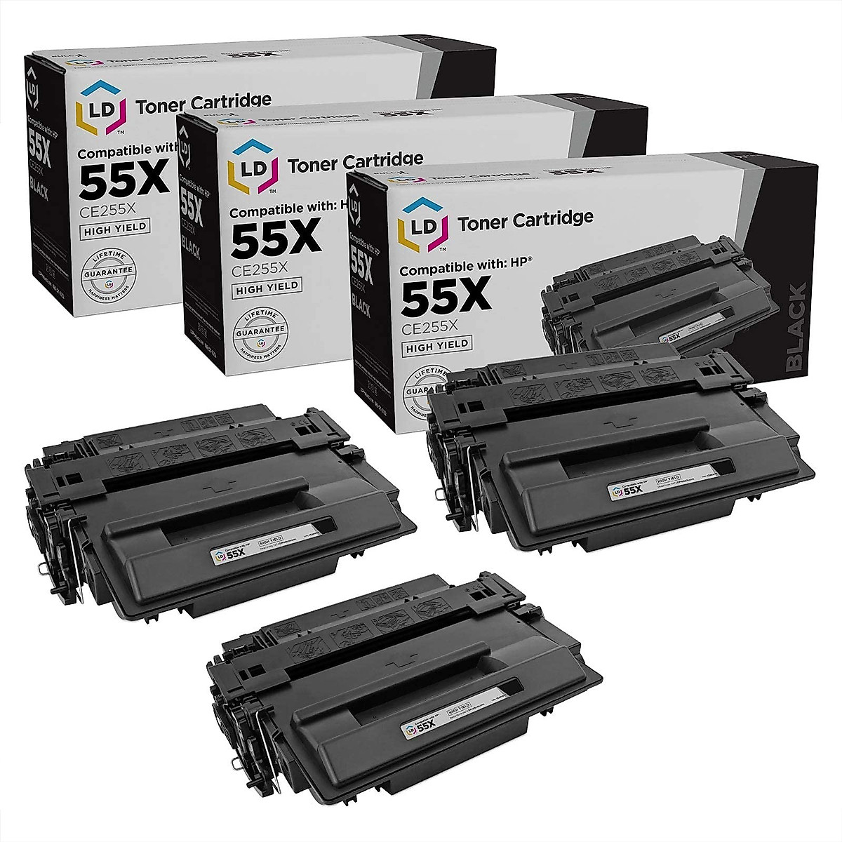 LD Products Compatible HP 55X CE255X High Yield Toner Cartridge Replacement for use in LaserJet Enterprise: P3010, P3015, P3015d, P3015dn, P3015n, P3015x, 500 MFP M525dn, 500 MFP M525f (Black, 3-Pack)