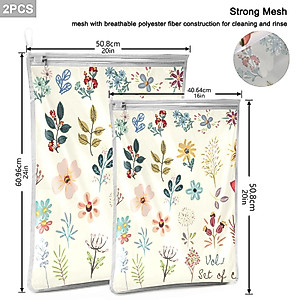 Cute Floral Laundry Bags Mesh Wash Bags Set of 2 Delicates Bag for Washing Machine Laundry Bag with Zipper for Underwear Blouse Hosiery Pants Sweaters Bra Clothes