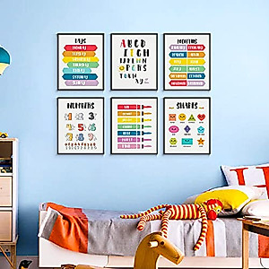 ARPEOTCY Rainbow Kids Playroom Wall Decor, Colorful Wall Art Posters, Educational Wall Art Prints for Nursery Wall Decor, Set of 6, 8x10in, Unframed
