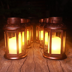 ANTING Solar Lantern, Outdoor Garden Hanging Lanterns, Waterproof LED Flickering Flameless Candle Mission Lights for Table, Outdoor, Party Decorative