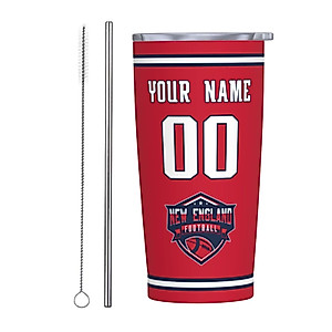 New England Custom 20oz Tumbler,Add Personalized Name and Number,Travel Coffee Mug, Stainless Steel, Insulated, Keep Drinks Cold and Hot,Gifts for Fans