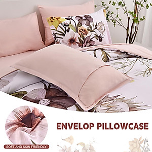 Drucon Duvet Cover Queen Size,Reversible 3 Pieces Floral Duvet Cover Set,Blush Bedding Set for All Season,Soft and Breathable Bedding Set with Zipper Closure & Corner Ties(Queen, 90"x90")