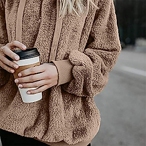 Blouse for Women Long Sleeve Kimloog Women Hooded Sweatshirt Coat Winter Warm Wool Zipper Pockets Cotton Coat Outwear [video game] [video game] Khaki