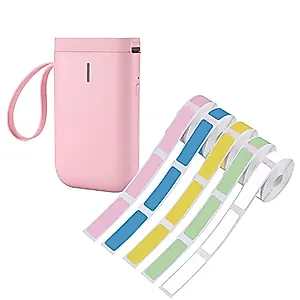 5 Rolls NIIMBOT Label Maker Tape with The Pink NIIMBOT D11 Printer, Self-Adhesive Label Sticker for D11/D110, Mini Bluetooth Label Printer Portable Smart Phone Handheld Sticker Mini Labeler Inkless