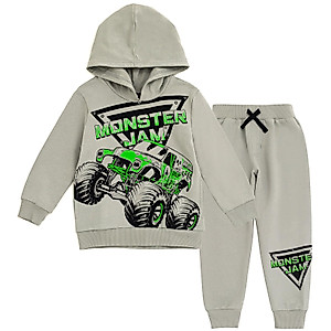 Monster Jam Little Boys Hoodie and Jogger Pants Outfit Set Light Gray 7-8