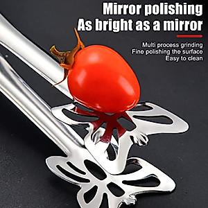 UPQRSG Stainless Steel Kitchen Tongs, Serving Tongs for Cooking, Cateloop Chef Food Salad BBQ Serving Utensils, Small Kitchen/Appetizers Tongs for Coffee, Tea Party[Butterflies Clip Silver]