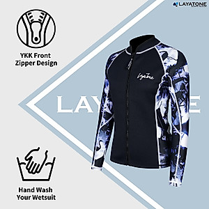 LayaTone Wetsuit Top Women 3mm Neoprene Wetsuit Jacket, Optional Neoprene/Lycra Sleeves Wetsuit Tops for Swimming Diving Surfing Canoeing