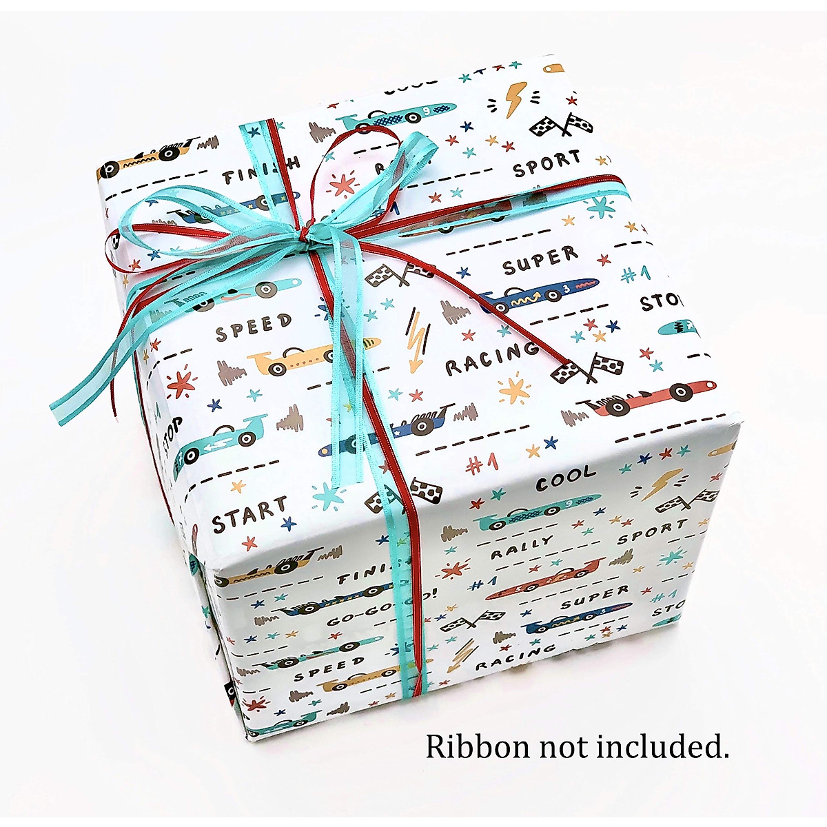 Stesha Party Racing Gift Wrap Race Car Wrapping Paper - Folded Flat 30 x 20 Inch - 3 Sheets