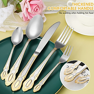 40 Pcs Gorgeous Gold Silverware Set 18/10 Stainless Steel Heavy Utensil Set Dishwasher Safe, Service for 8, Fine Silverware Flatware for Family Wedding Restaurant Hotel (Silver)