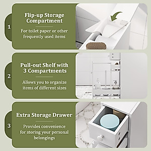 Giantex Small Bathroom Storage Cabinet - Over The Toilet Storage Cabinet for Narrow Space, Kitchen Skinny Floor Corner, Toilet Paper Holder with Pull-Out Drawer & Shelf, Slim Floor Cabinet (White)