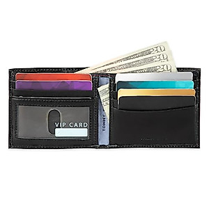 Tommy Hilfiger Men's Leather Wallet – Slim Bifold with 6 Credit Card Pockets and Removable ID Window, Oxford Black, One Size