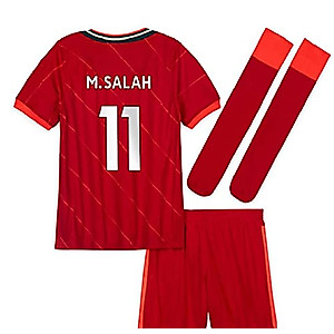 Liver Salah Red Home Soccer Kids Set (Jersey + Shorts + Socks) Kit Size Large (10-11 Years Old) for Youth