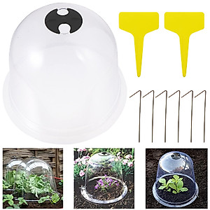 Hemoton 6pcs Plastic Plant Dome Bell Cover Garden Cloche Cover Moisturize Cover with 18 Ground Securing Pegs 10 Plant Label Humidity Dome for Seed Starter