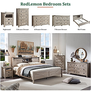 RedLemon Farmhouse 6 Drawer Dresser for Bedroom, 54 Inch Wide Rustic Wood Dresser TV Stand, Dresser Chest of Drawers for Closet, Living Room, Hallway, Light Rustic Oak