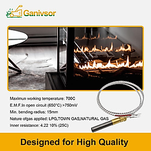 Ganivsor 36" Thermopile Generators 750 Millivolt Thermopile Q313A for Gas Water Heater/Fireplace/Gas Fryer/Oven, 750 Temperature Resistance Cluster Thermocouple for Fireplace (36" Aluminum)