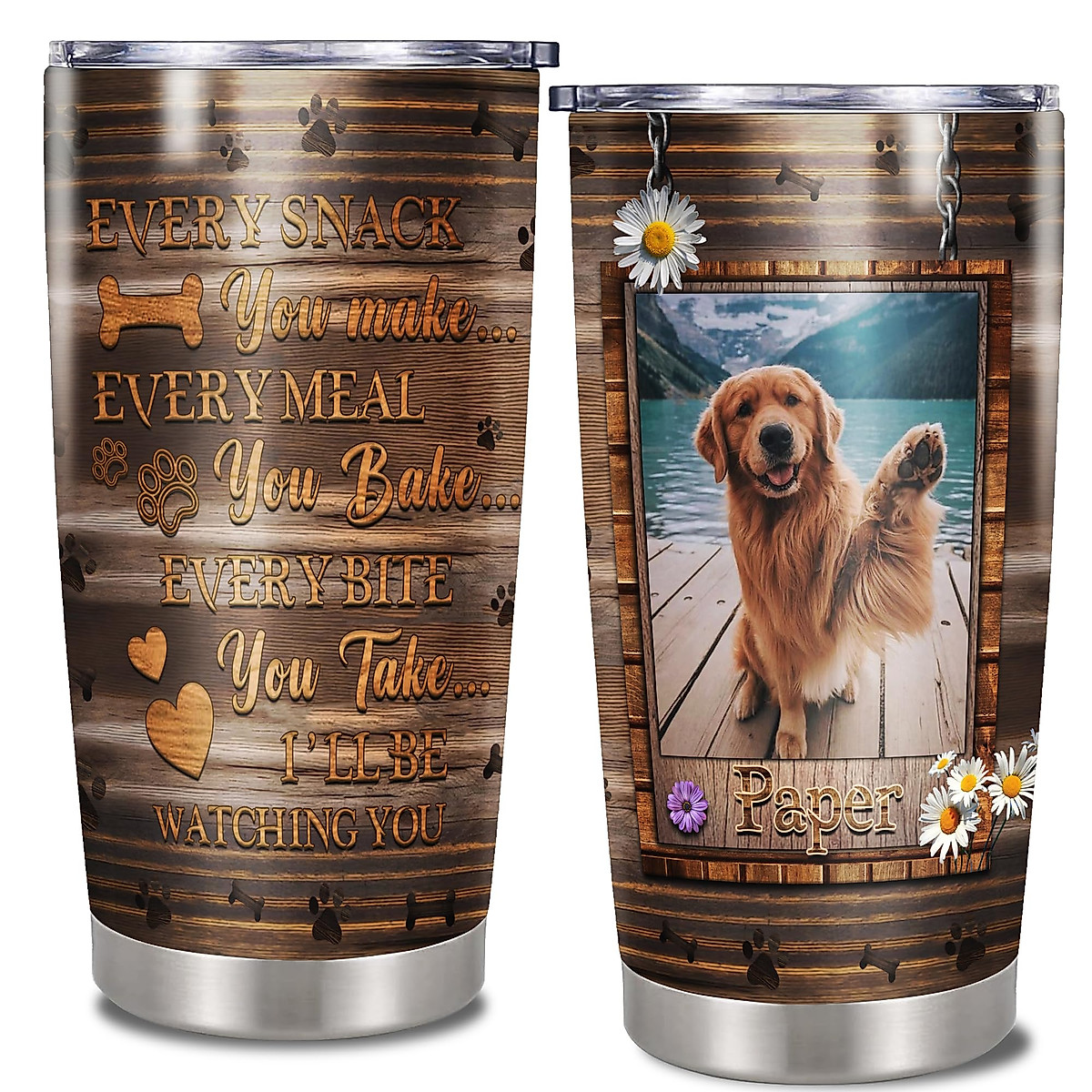 Personalized Dog Photo Tumbler Customized Name & Photos Insulated Cute Travel Cups Stainless Steel Gift for Mom Pet Dogs Lovers Birthday